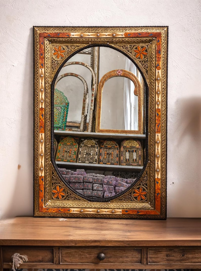 Handmade Moroccan Arch Mirror – Carved Wood Traditional Berber Design ...