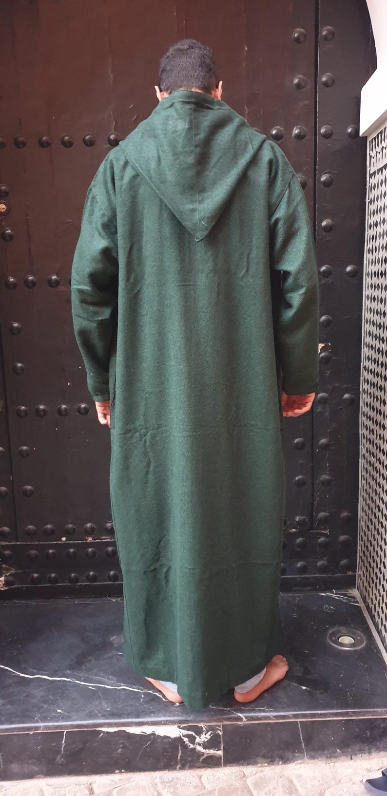 Moroccan Winter Djellaba for Men – Hooded Mlifa Wool Robe – Traditional ...