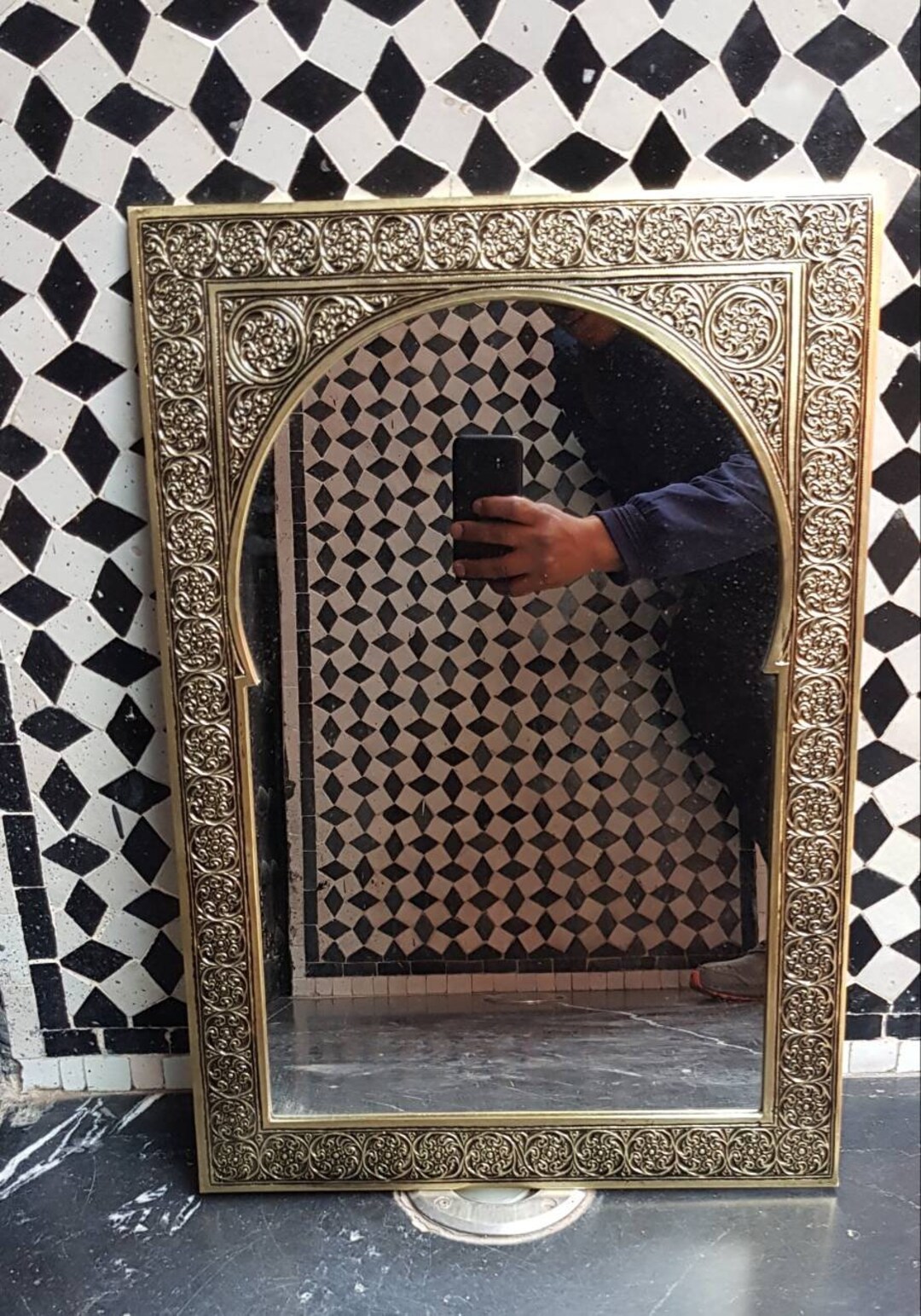 Handmade Engraved Brass Moroccan Mirror: Bohemian Wall Decor (53 Cm X ...