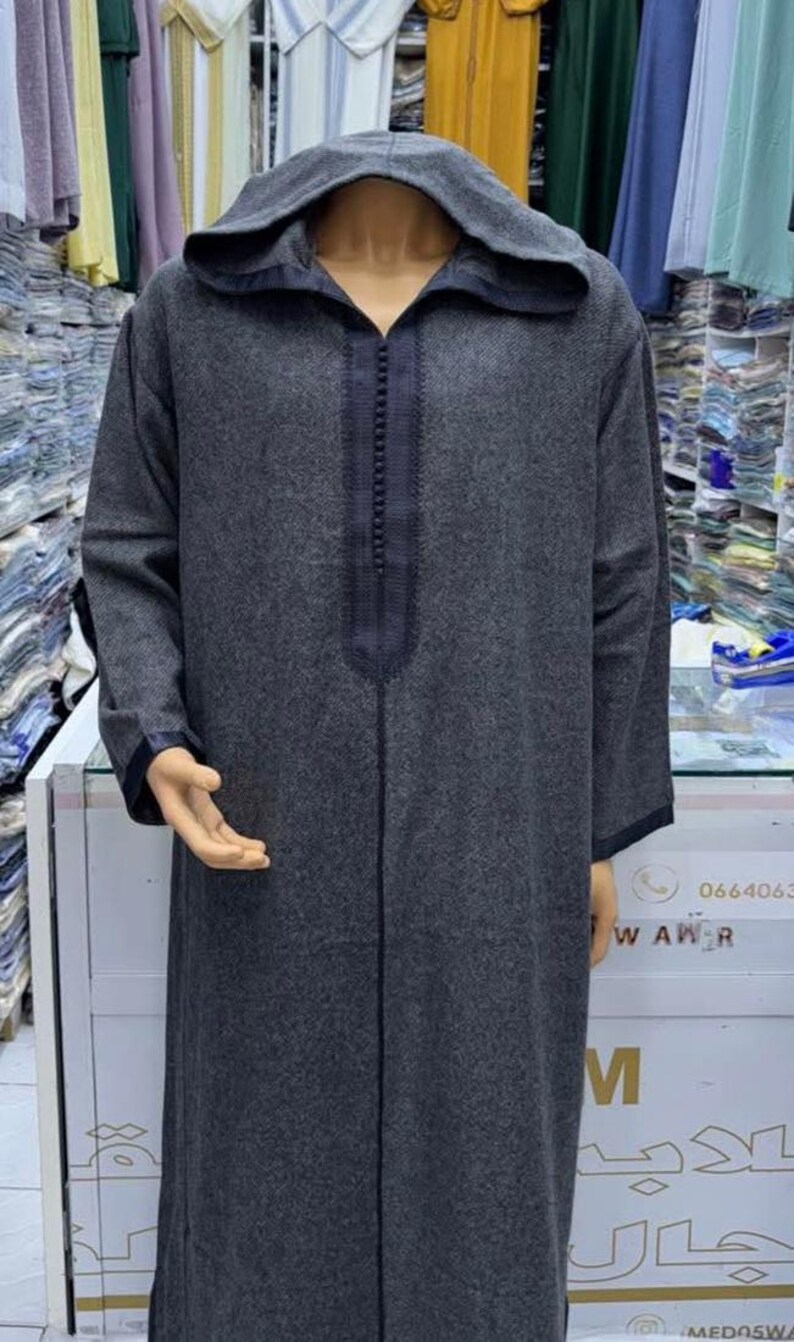 Moroccan Winter Djellaba for Men – Hooded Mlifa Wool Robe – Traditional ...