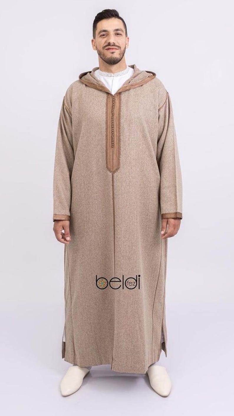 Moroccan Winter Djellaba for Men – Hooded Mlifa Wool Robe – Traditional ...