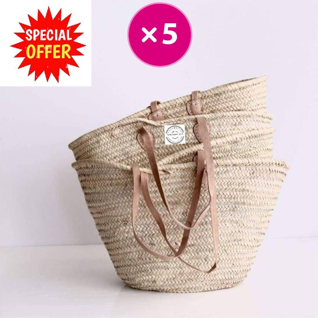 Lot 5 Sacs En Paille Naturel Panier De Marché Fait à La Main Panier ...