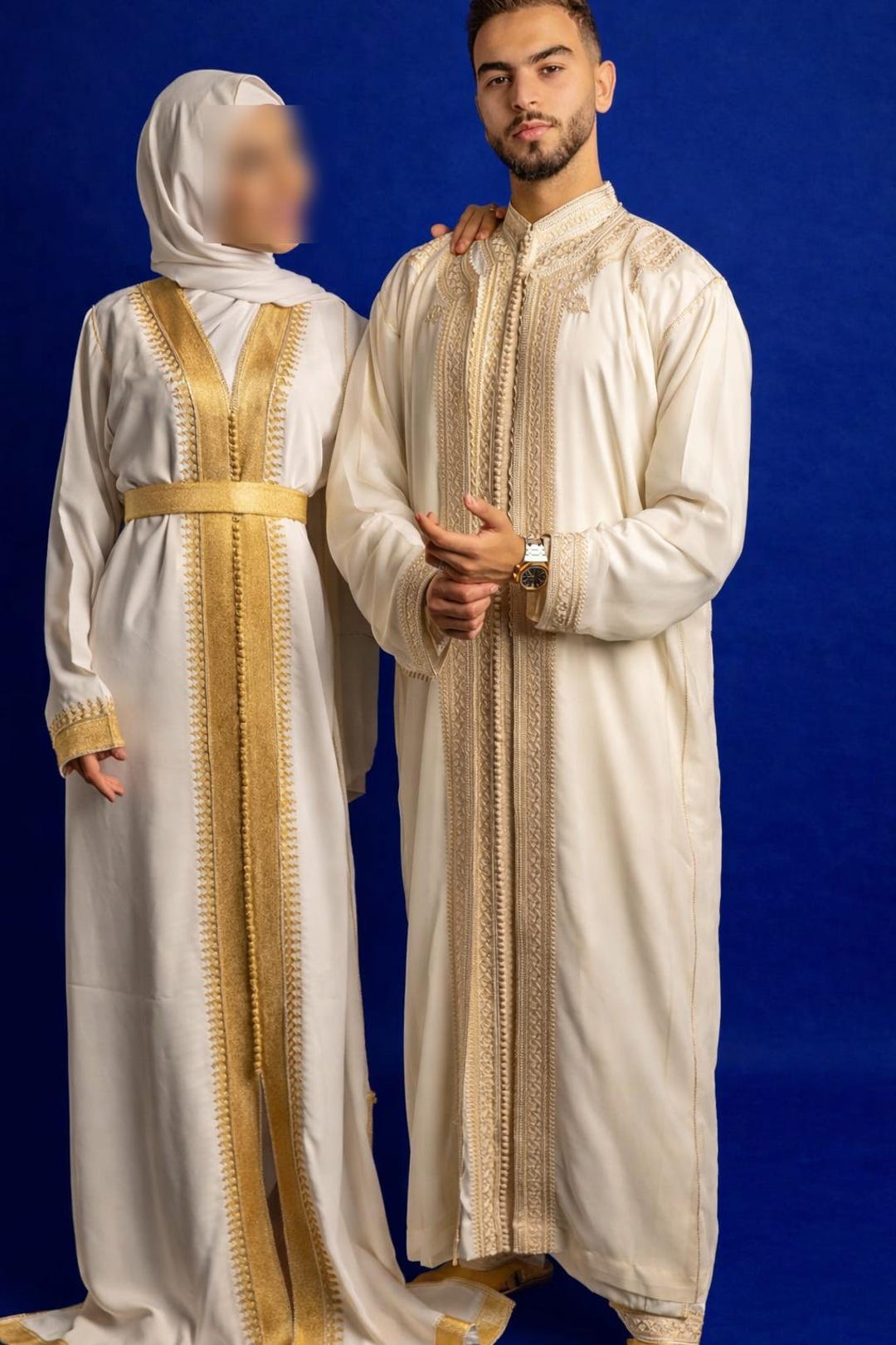 Moroccan Men’s Beige 3-piece Jabador Set – Long Thobe, Pants & Cap ...