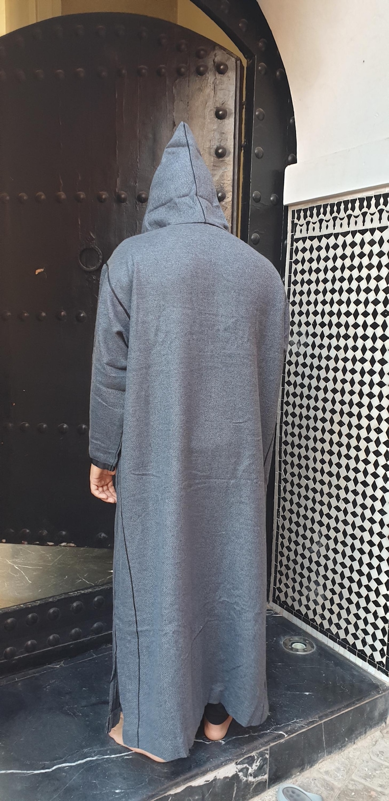 Moroccan Winter Djellaba for Men – Hooded Mlifa Wool Robe – Traditional ...