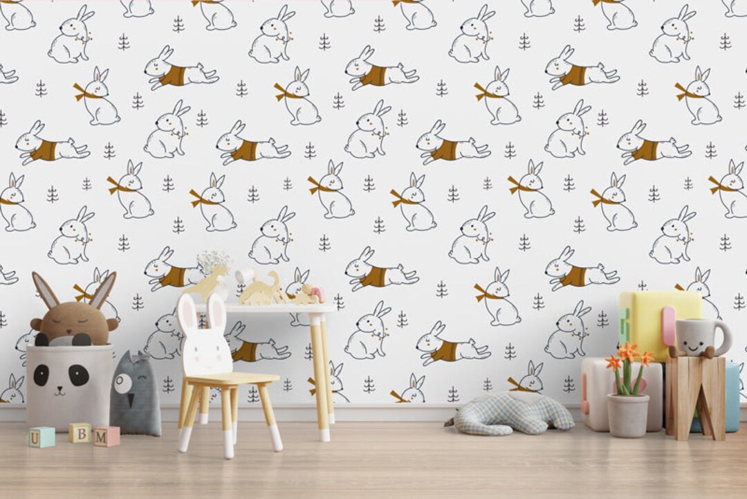 Rabbit Self-stick Wallpaper, Textile Wallpaper, Easy-to-lay Child ...