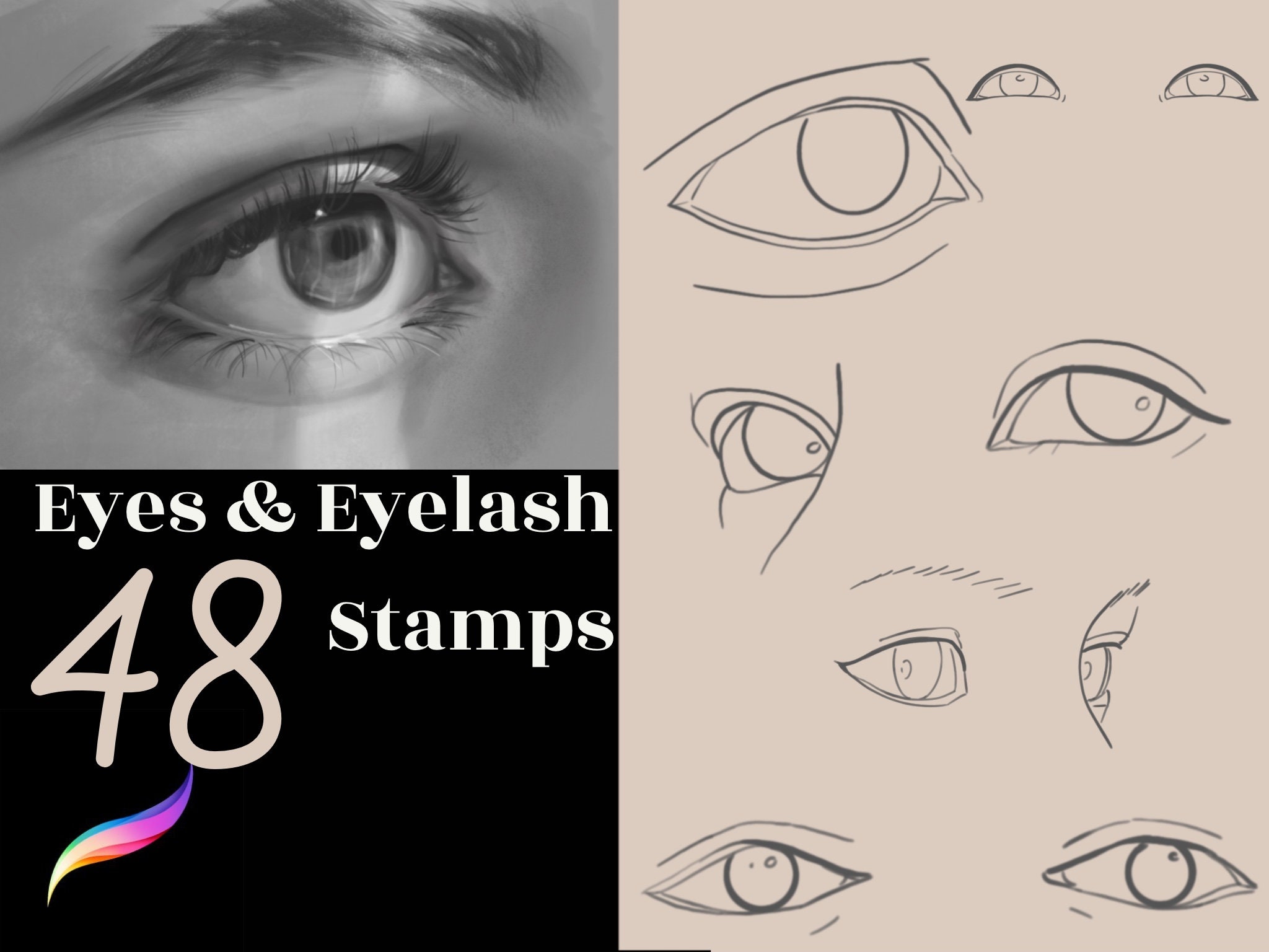 48 Procreate Eye and Eyelashes Stamps, Procreate Stamps, Procreate ...