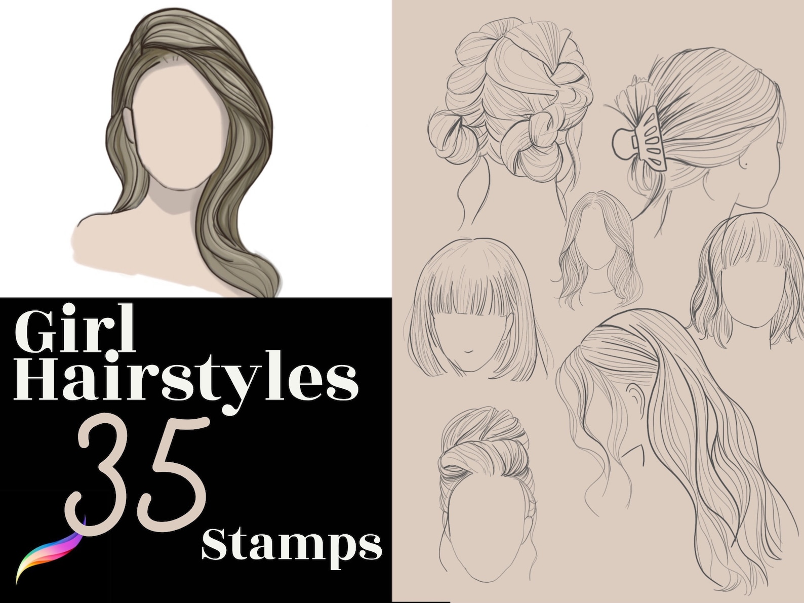 35 Procreate Hairstyles Stamp, Procreate Girl Hairstyle , Procreate ...