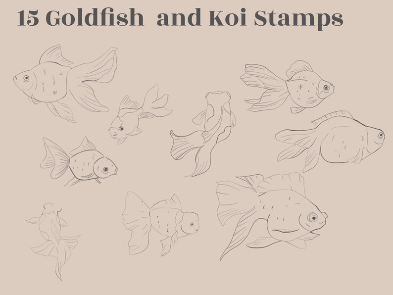 Procreate Goldfish and Koi Stamp Brushes, Procreate Goldfish Stamps ...