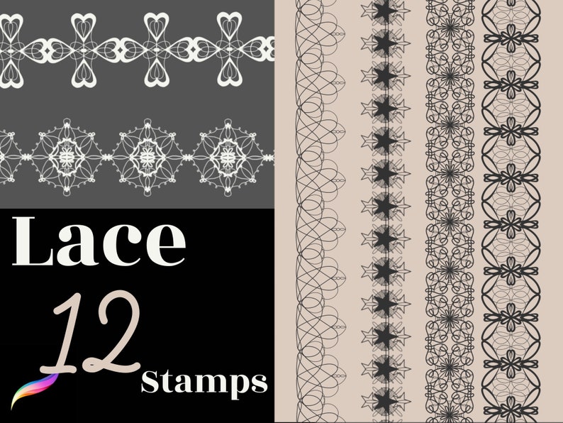 12 Lace Brushes Lace Stamps Procreate Brush Bundle 12 Lace - Etsy