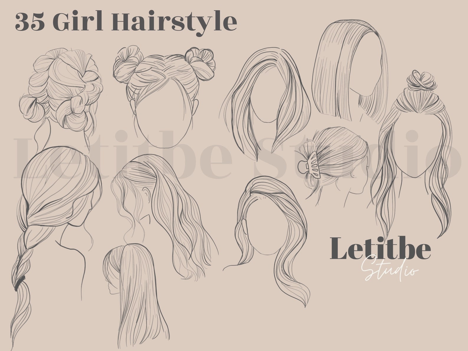 35 Procreate Hairstyles Stamp Procreate Girl Hairstyle | Etsy