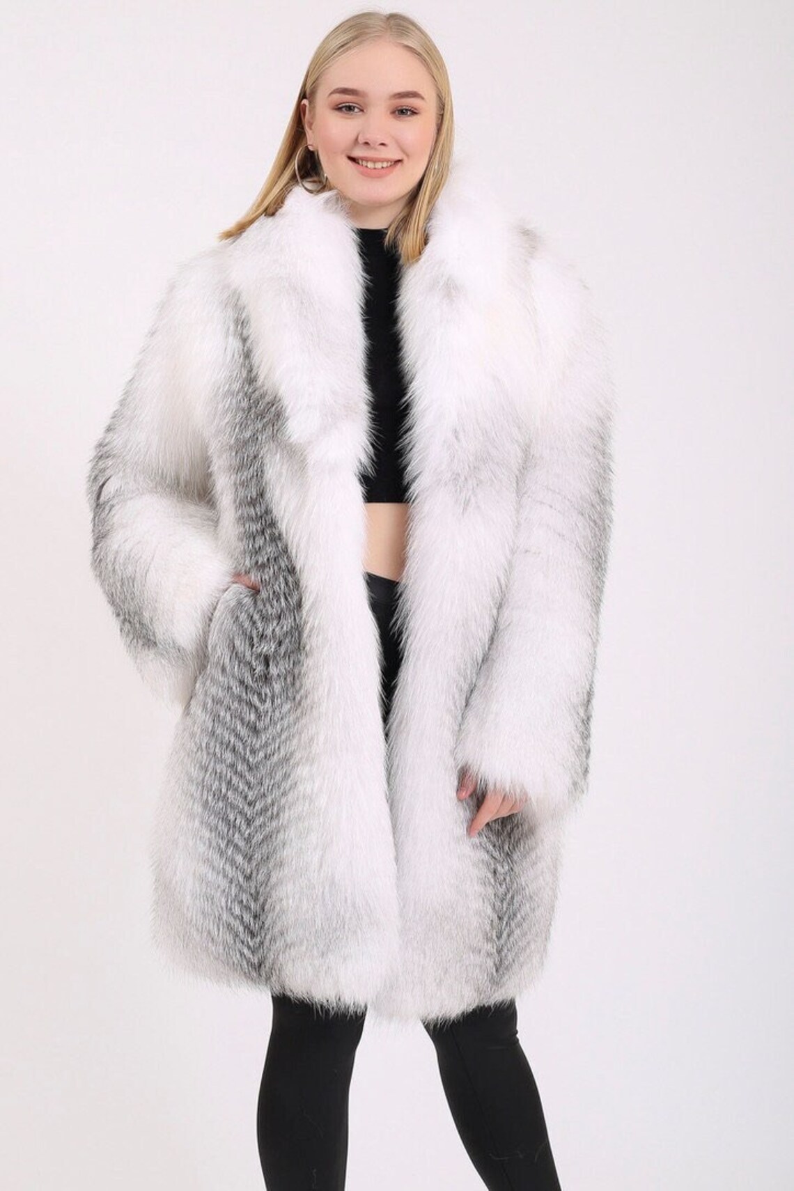 Long Arctic Marble Fox Jacket, Luxury Clothing, Very Stylish and ...