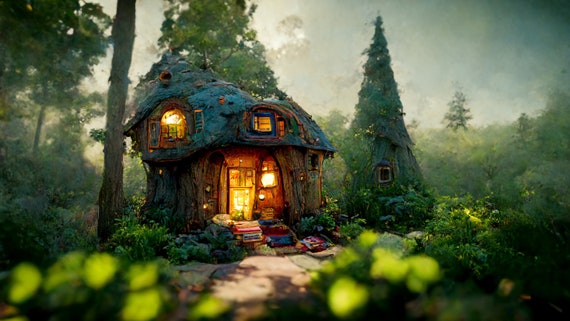 Wooded Cottage AI Generated Art Printable Download - Etsy