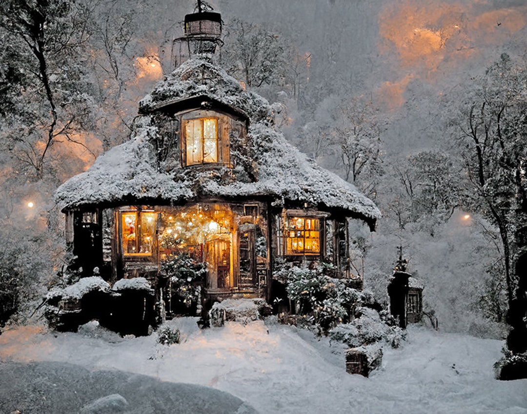 Winter Cottage 3 - AI Art Created, Printable Image Download, Cottage ...