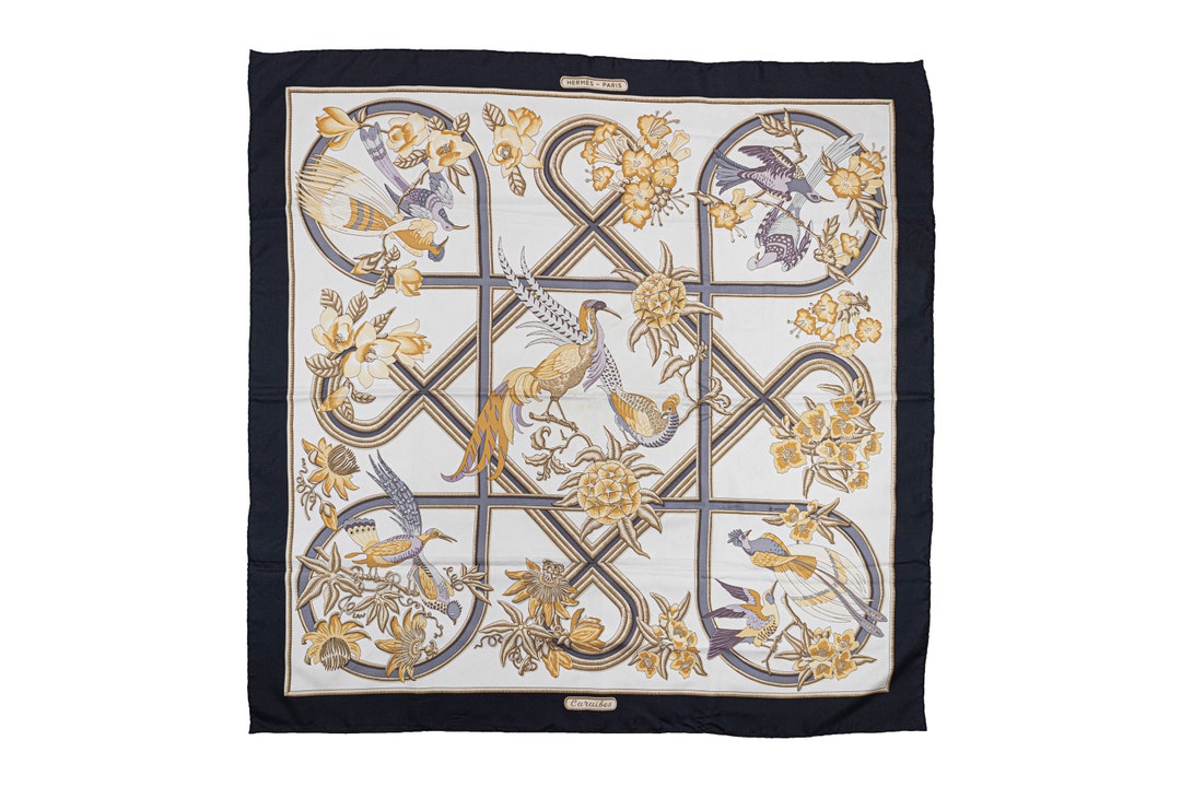 Hermes Scarf 90 caraibes Black 100% Silk Scarf - Etsy