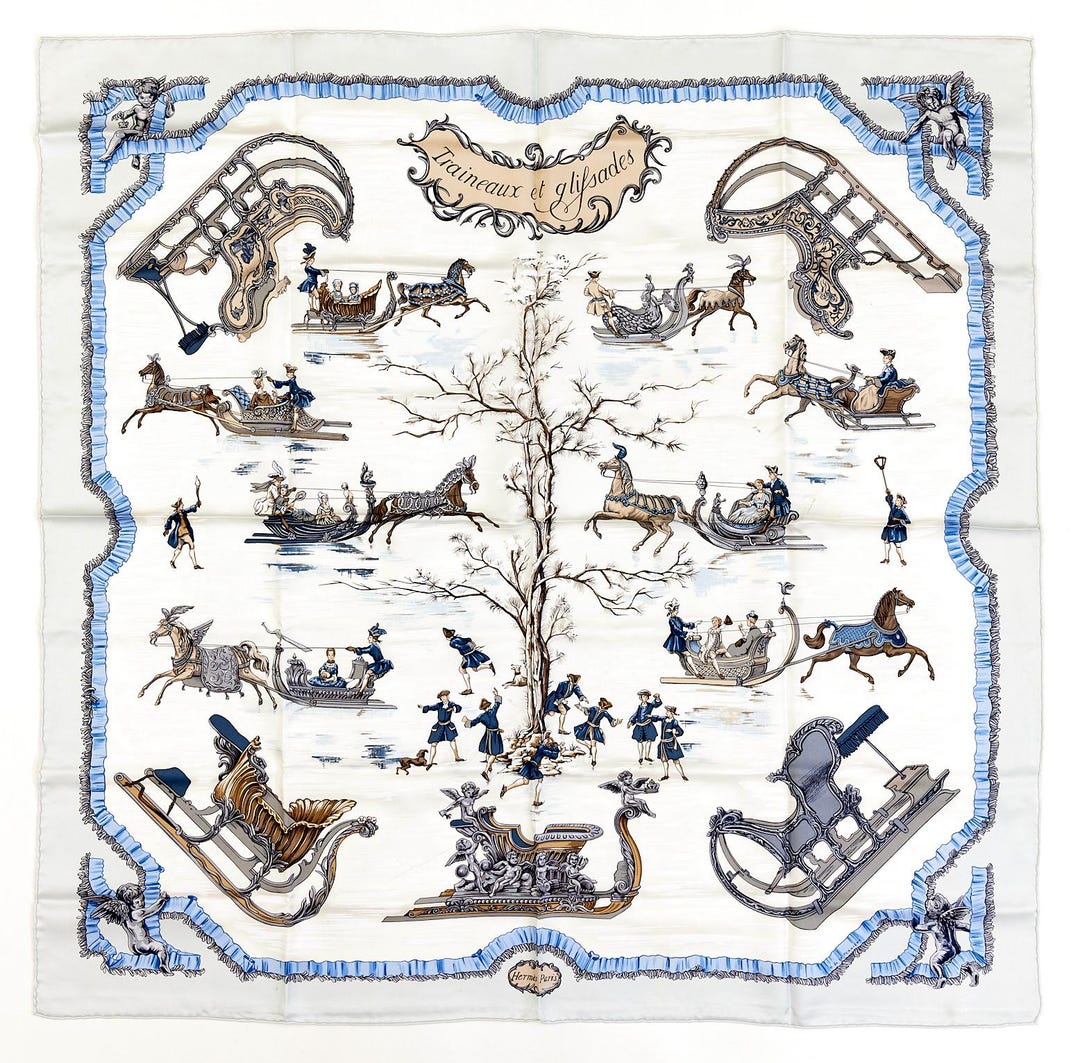 Hermes Silk Scarf Carre 90 traineaux Et Glifsades Blue Silk Scarf - Etsy