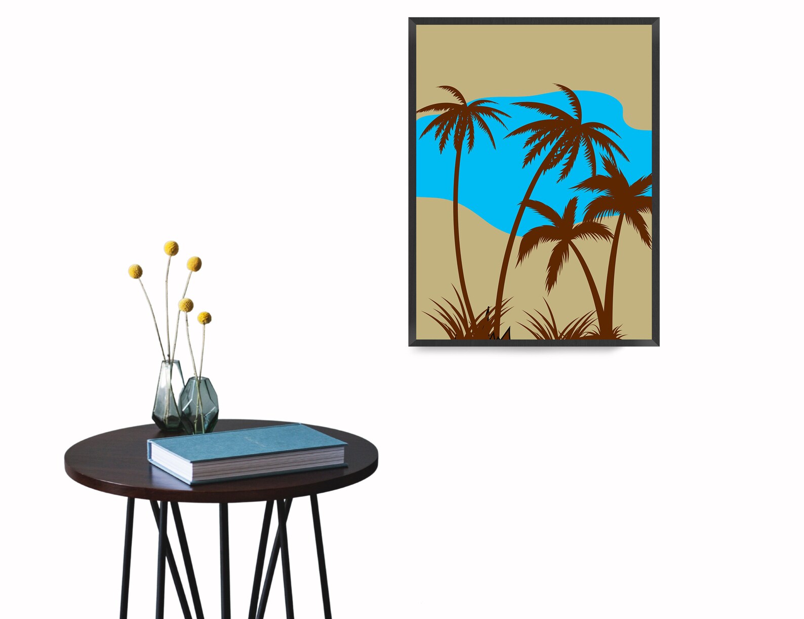 Desert Oasis Illustration Wall Art Printable, Palm Trees River Bank ...