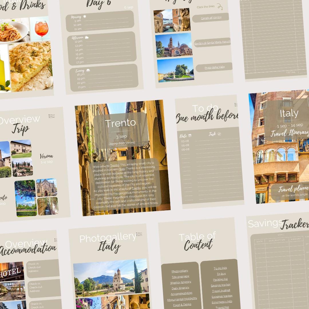 Travel Itinerary Italy I Digital Planner I Holiday Planner I Adjustable ...