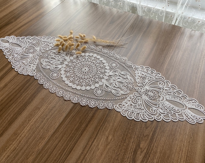 Cream French Lace Table Runner, Vintage Style French Shabby Chic for ...
