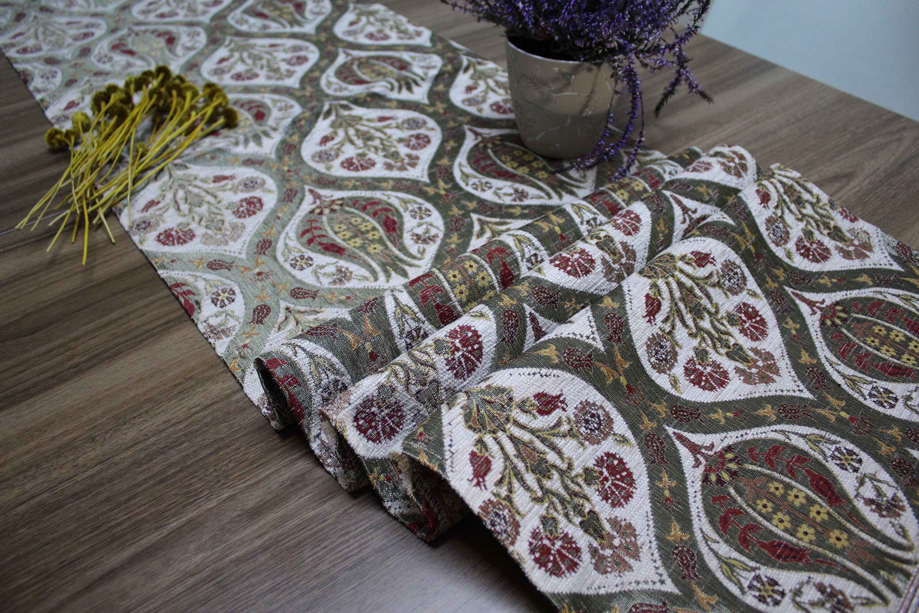 Beige Turkish Table Cloth Runner Tulip Design Floral Boho | Etsy