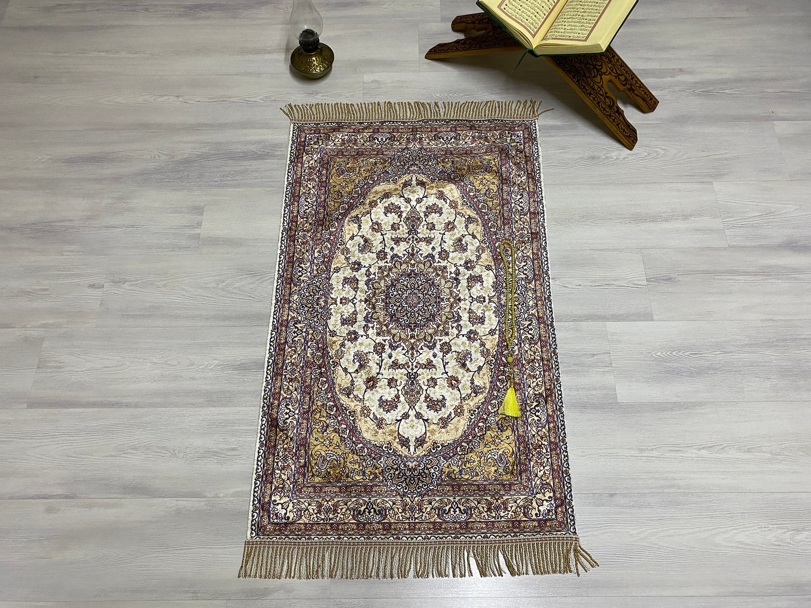 Beige Prayer Rug, Prayer Mat, Sejhade Musala Gift Set, Eid Mubarak Gift ...