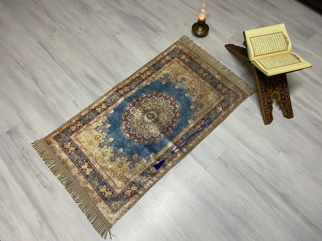 Blue Prayer Mat, Prayer Mat With Tasbeh, Turkish Prayer Mat, Prayer Rug ...