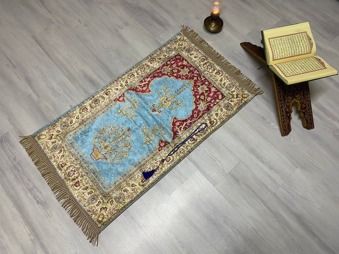 Light Blue Islamic Prayer Rug, Mihrab Motiff Janamaz Musallah Sesallah ...