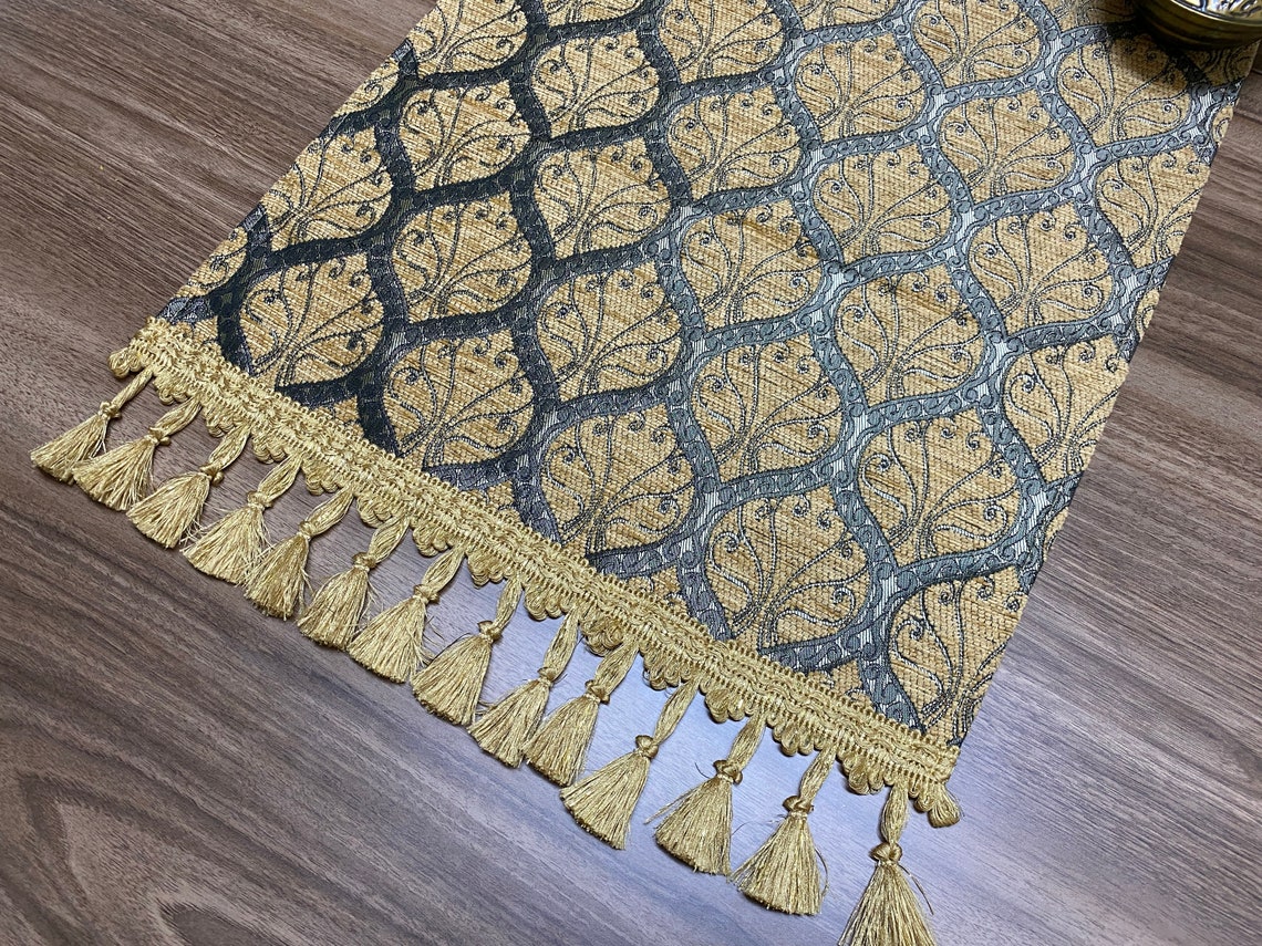 Mustard Peacock Pattern Turkish Coffee Table Cloth Runner | Etsy