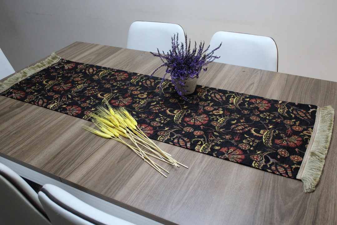 Black Turkish Table Cloth Runner, Boho Table Runner for Wedding, Home ...