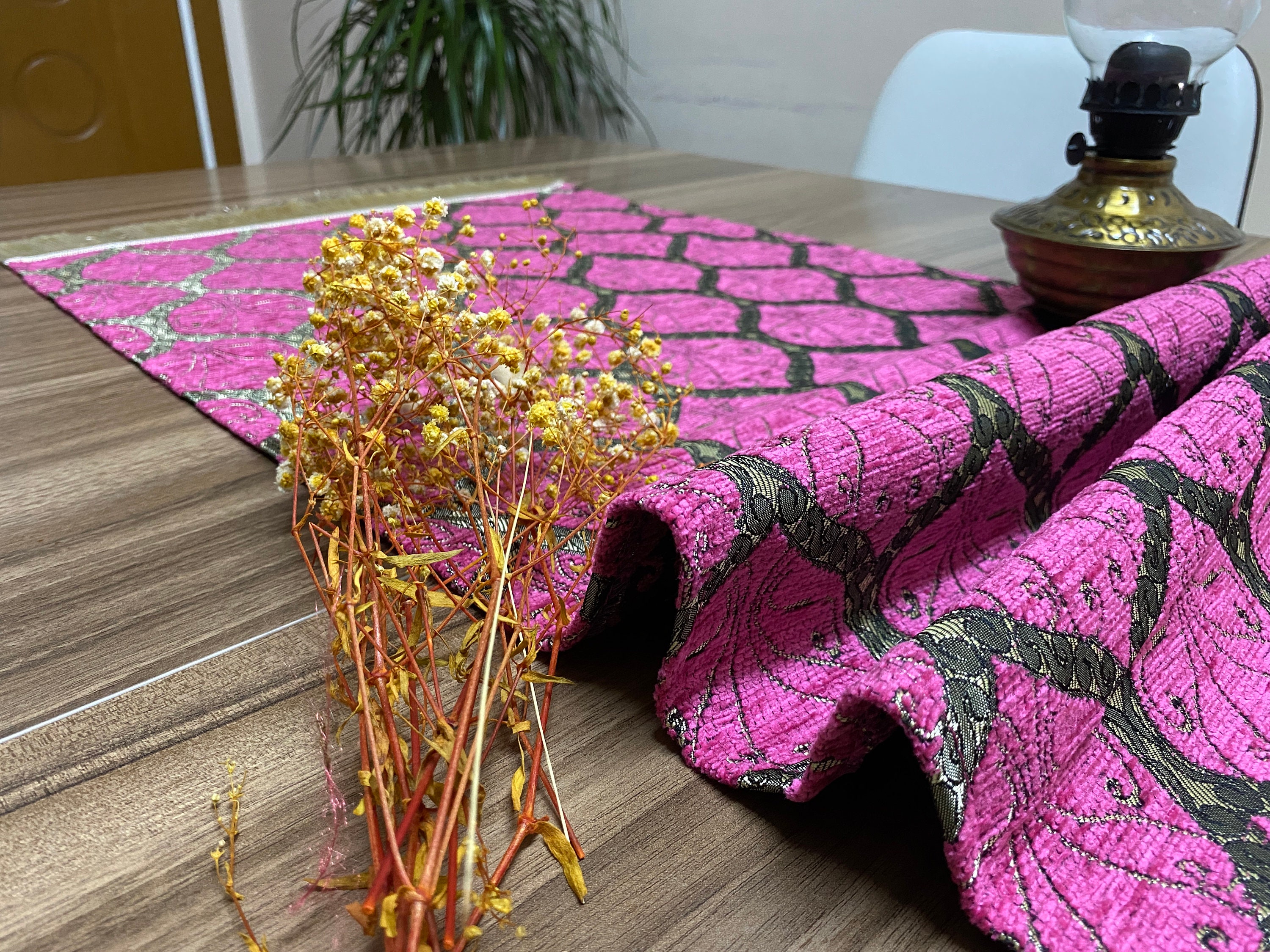 Fuchsia Peacock Tail Pattern Turkish Table Runner Short Boho | Etsy