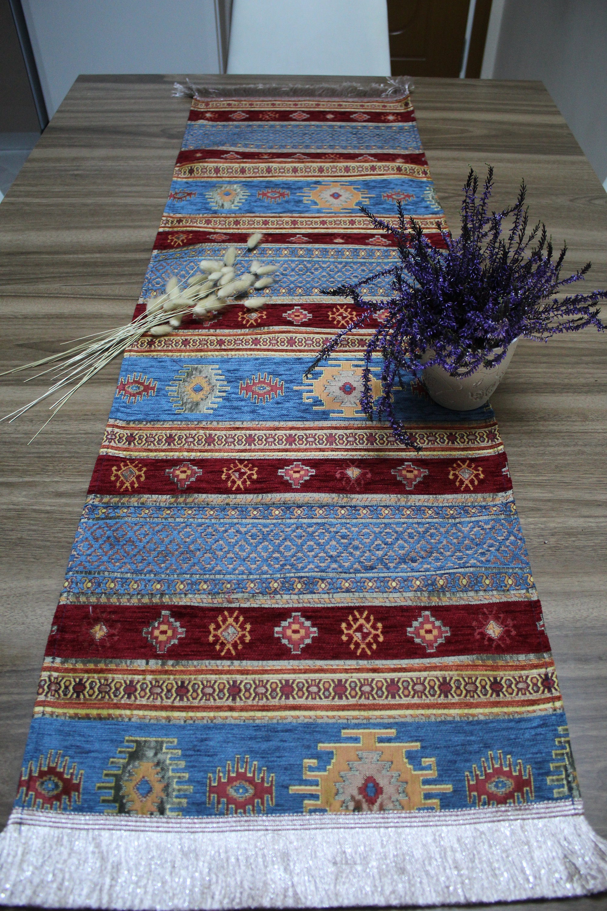 Blue Turkish Table Cloth Runner Burgundy Boho Table Runner | Etsy