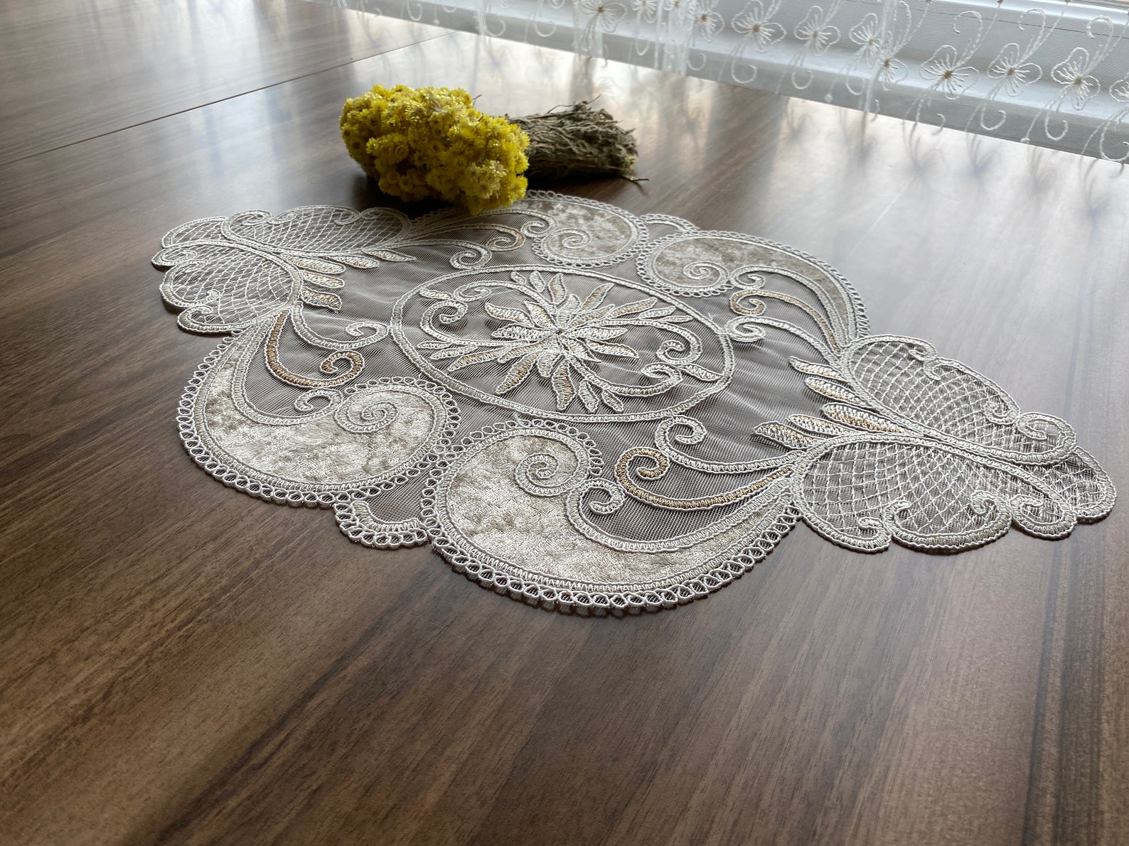 Cream French Velvet Lace Doily Placemats, Vintage Lace Placemats ...