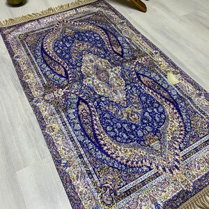 Soft Dark Blue Prayer Mat, Prayer Mat With Tasbeeh, Prayer Rug, Muslim ...