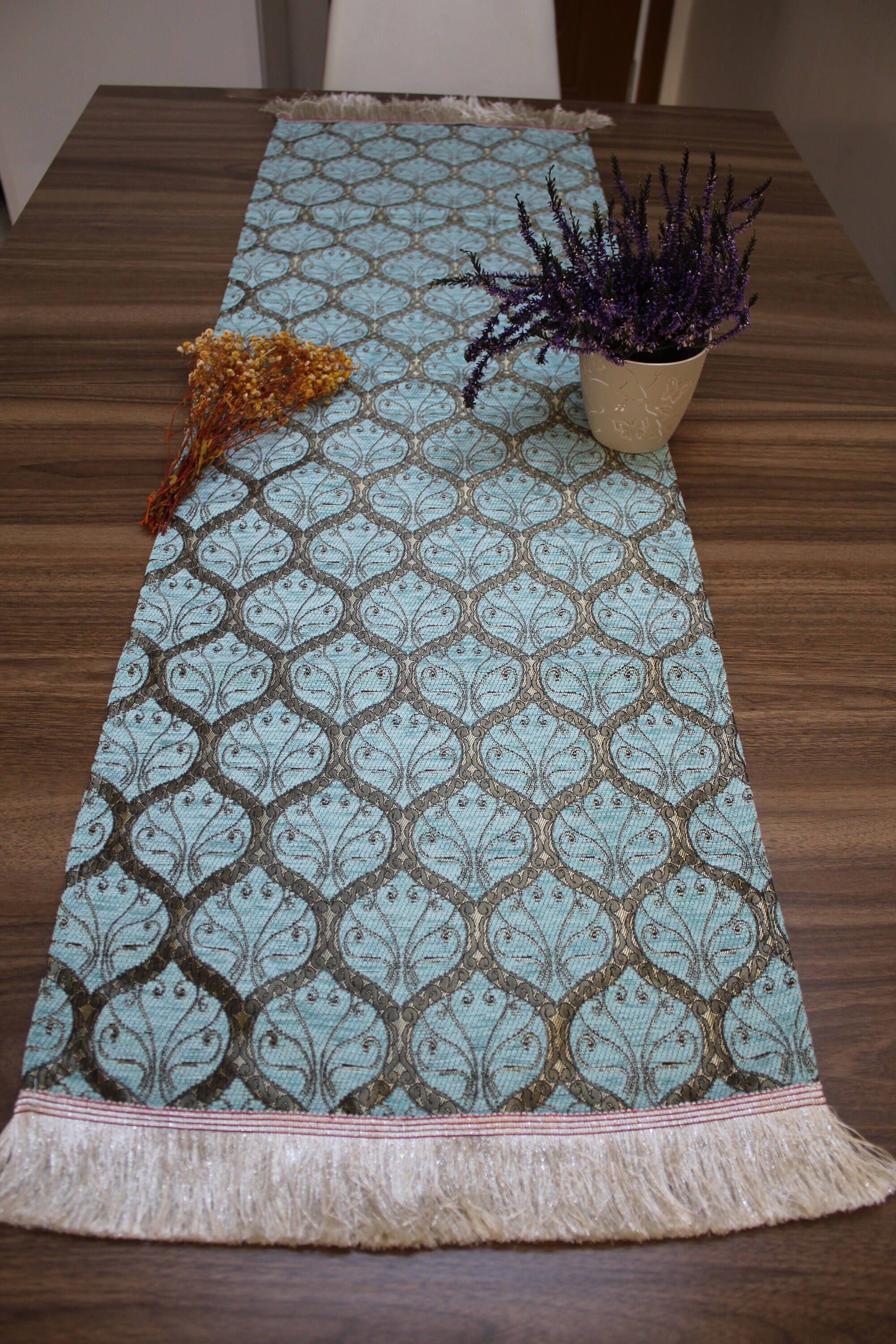 Turquoise Turkish Table Cloth Runner Chenille Table Runner | Etsy