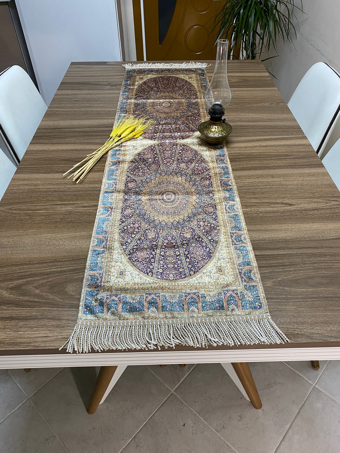 Green Mosaic Medallion Turkish Table Runner Long Boho Wedding | Etsy