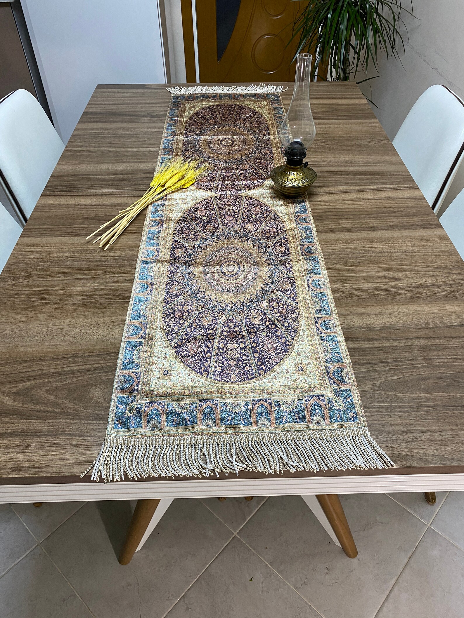 Green Mosaic Medallion Turkish Table Runner, Long Boho Wedding Table ...