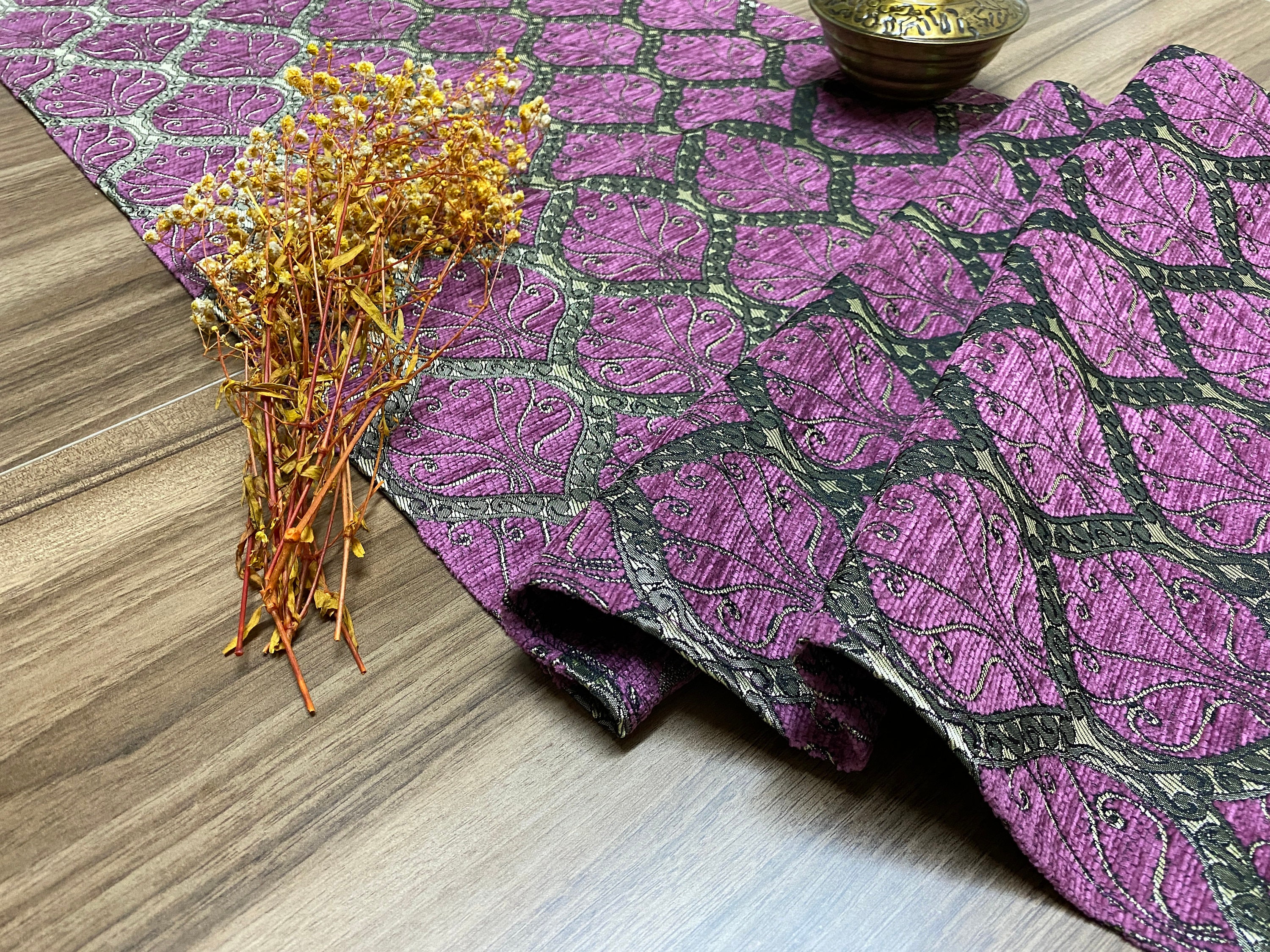 Lilac Peacock Tail Turkish Coffee Table Cloth Runner Vibrant | Etsy