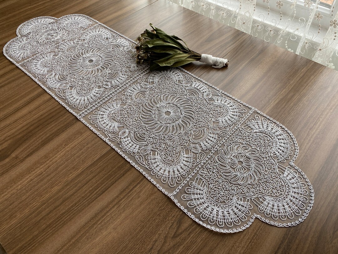 Shimmered French Lace Table Runner, Vintage Style French Tablecloth for ...