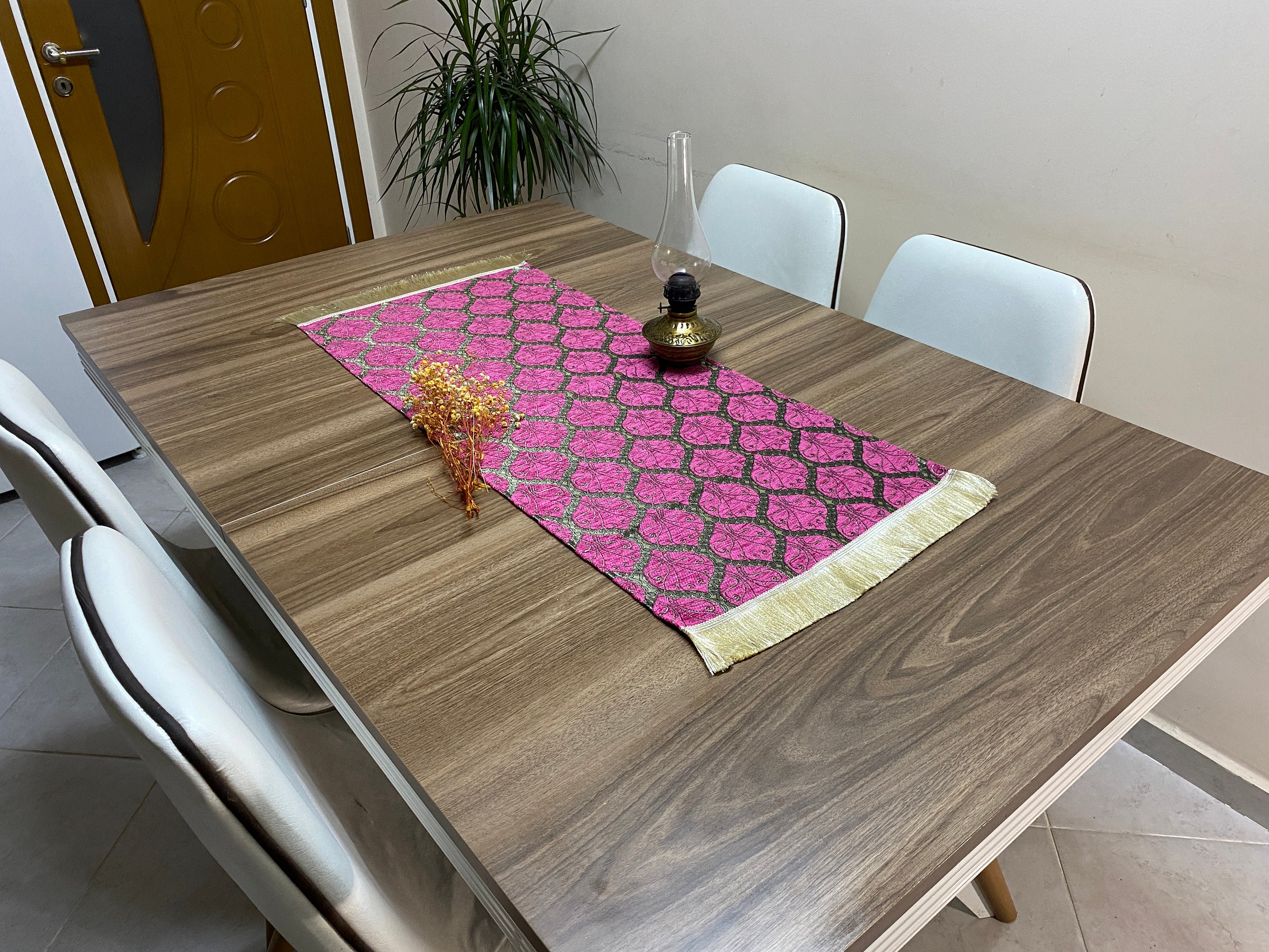 Fuchsia Peacock Tail Pattern Turkish Table Runner Short Boho | Etsy