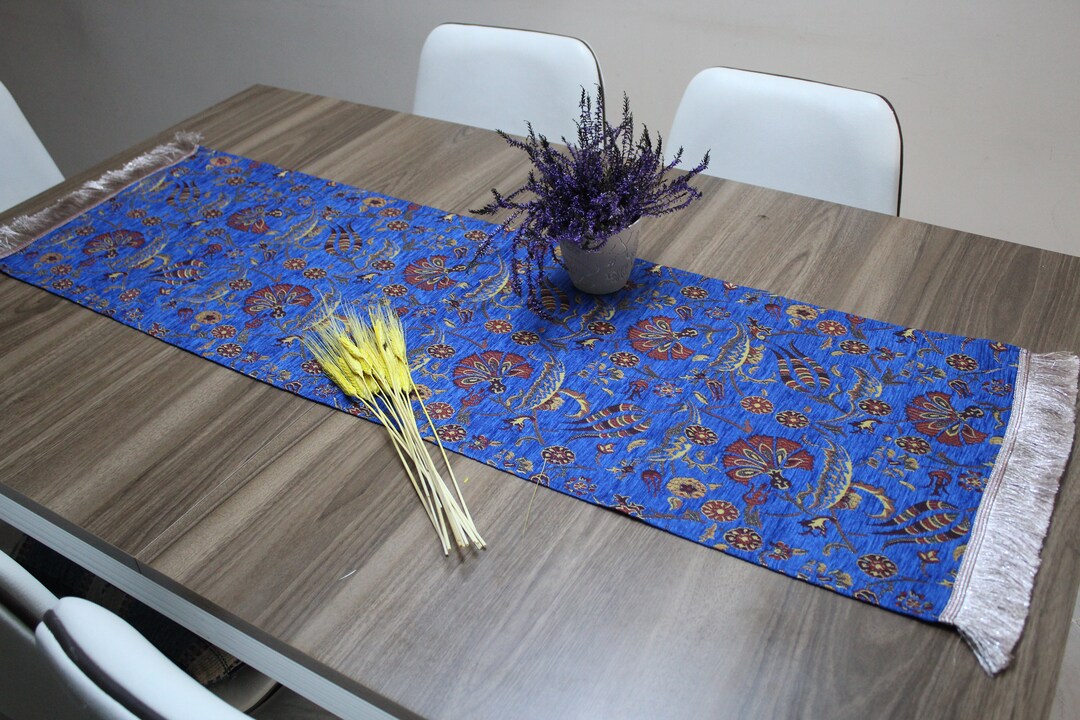 Dark Blue Turkish Table Cloth Runner, Boho Table Runner for Wedding ...