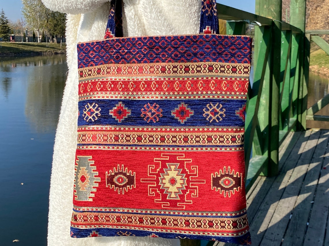 Red Aztec Style Tote Bag, Shopping Bag, Kilim Design Women Shoulder Bag ...