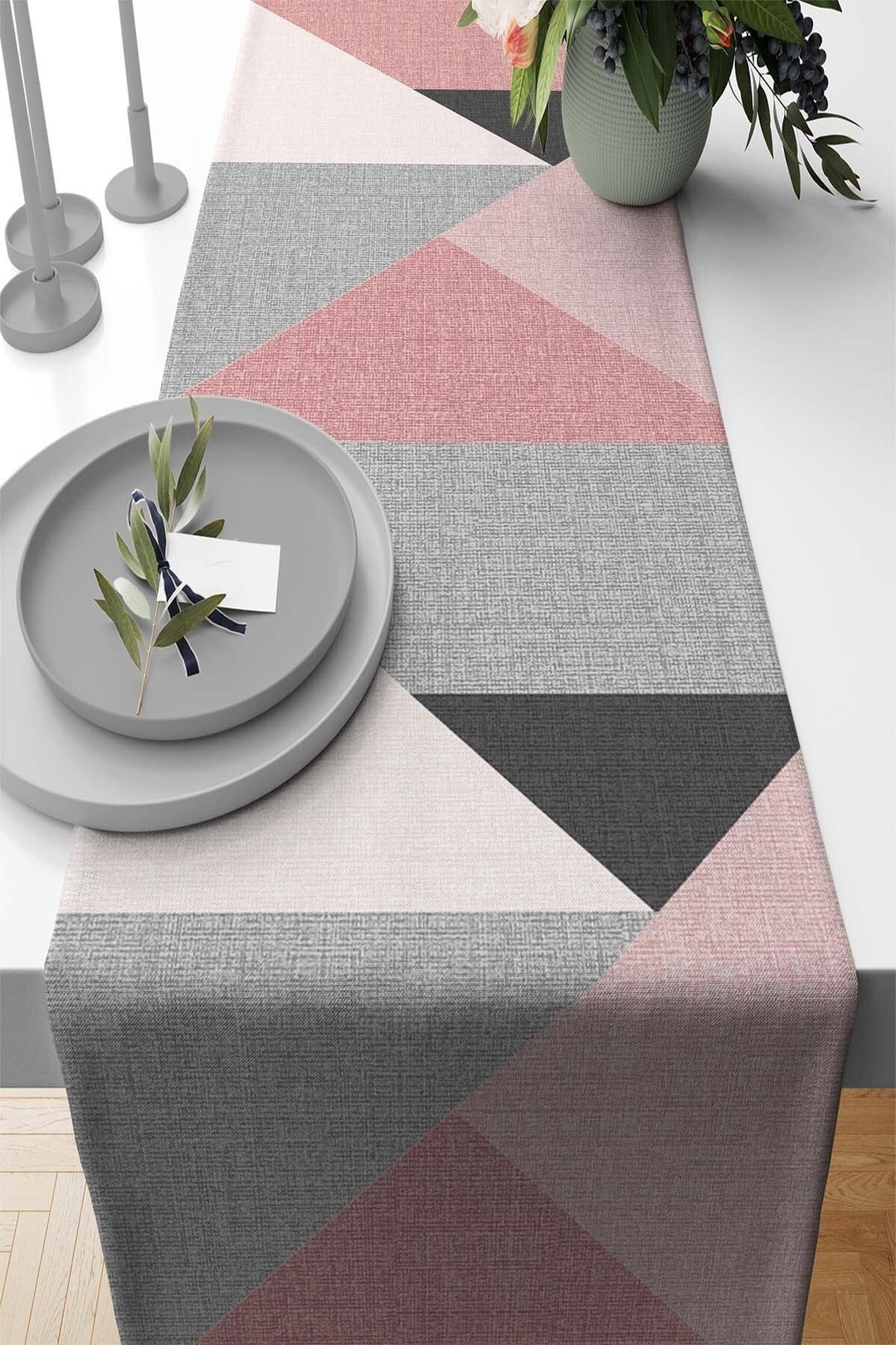 MODERN TABLE RUNNER ,soft Turkish Tablecloth Geometric Runner, Pink ...