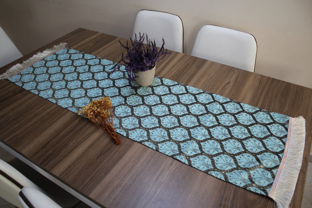 Turquoise Turkish Table Cloth Runner, Chenille Table Runner for Wedding ...