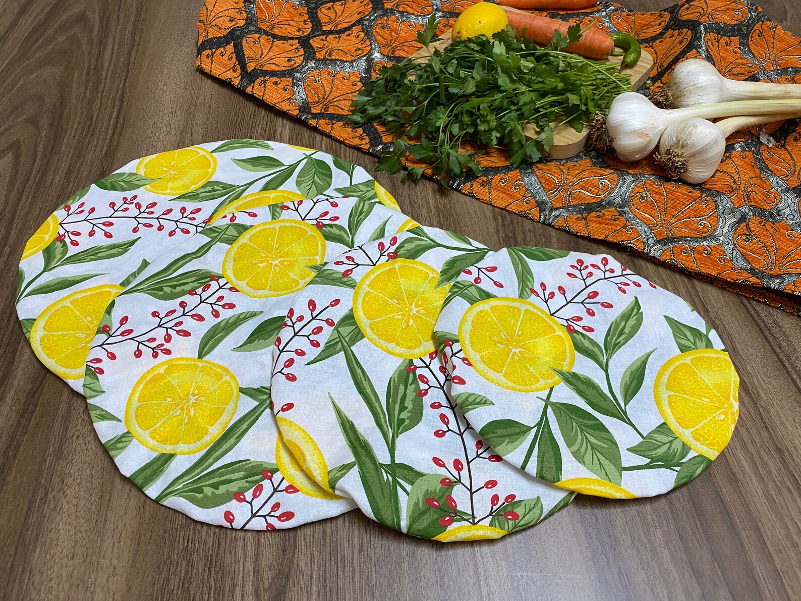 Set of 4 Adjustable Dish and Bowl Cover, Lemon Print, Eco-friendly Bowl ...