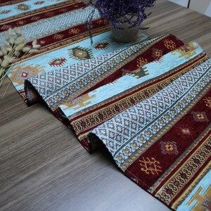 Turquoise Turkish Table Cloth Runner, Kilim Design Aztec Boho Table ...