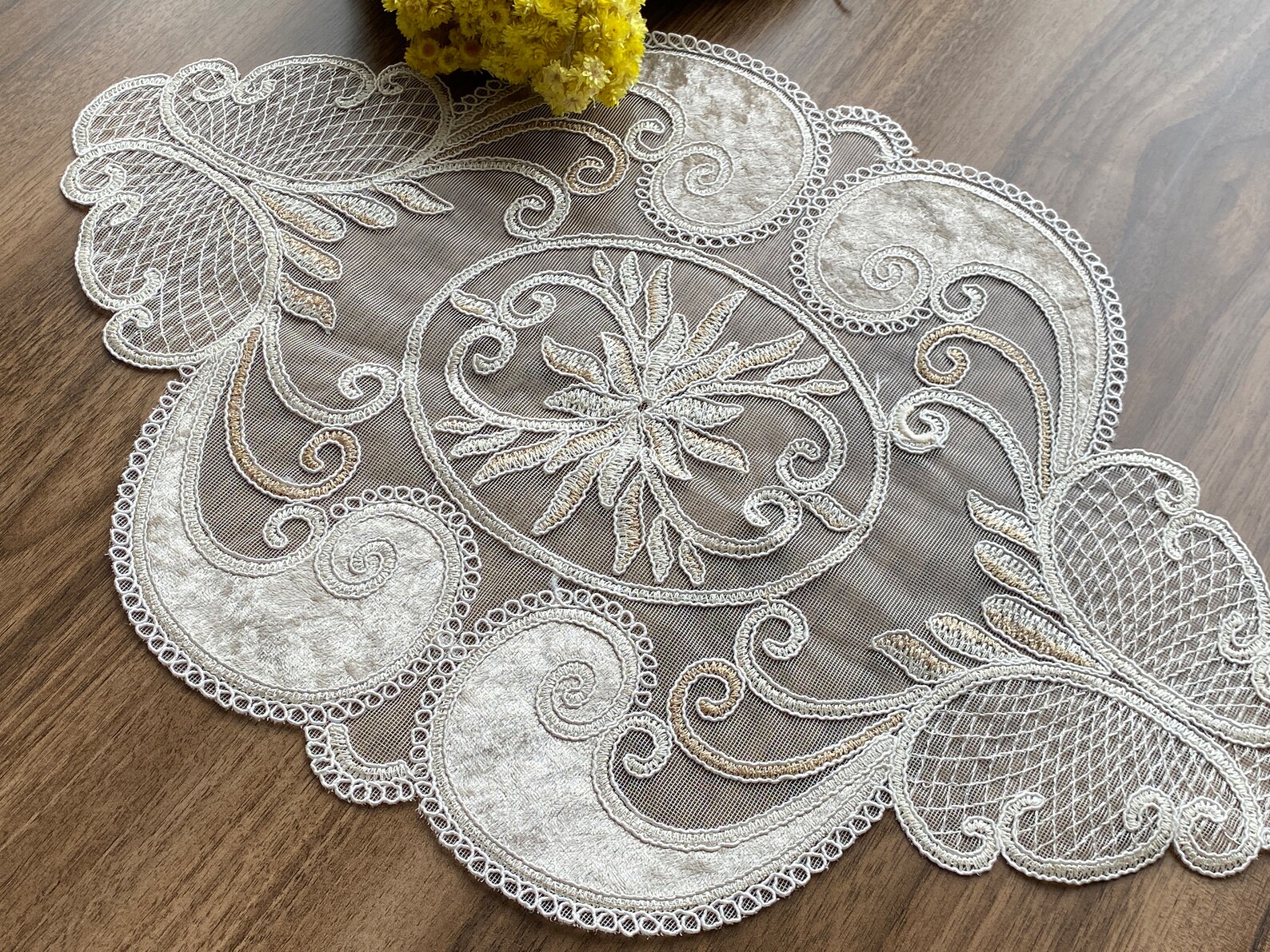 Cream French Velvet Lace Doily Placemats, Vintage Lace Placemats ...