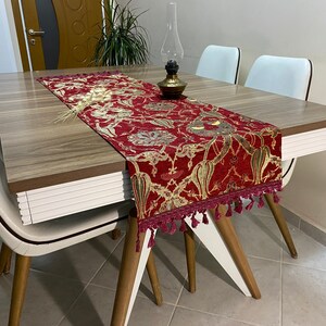 Burgundy Turkish Table Cloth Runner, Tulip Table Runner, Diner Bohemian ...