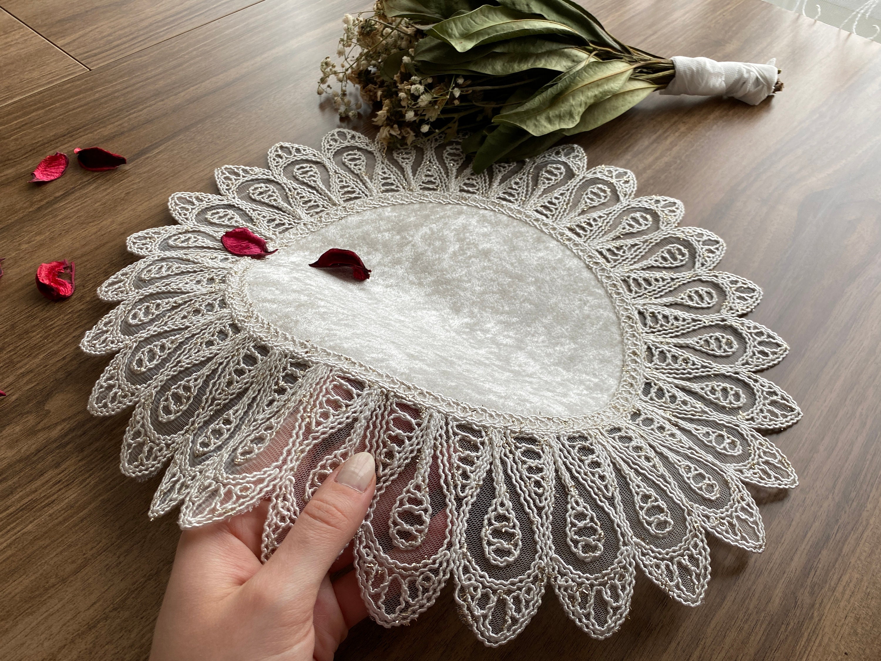 Cream French Lace Doily Placemats, Vintage Velvet Lace Placemats ...