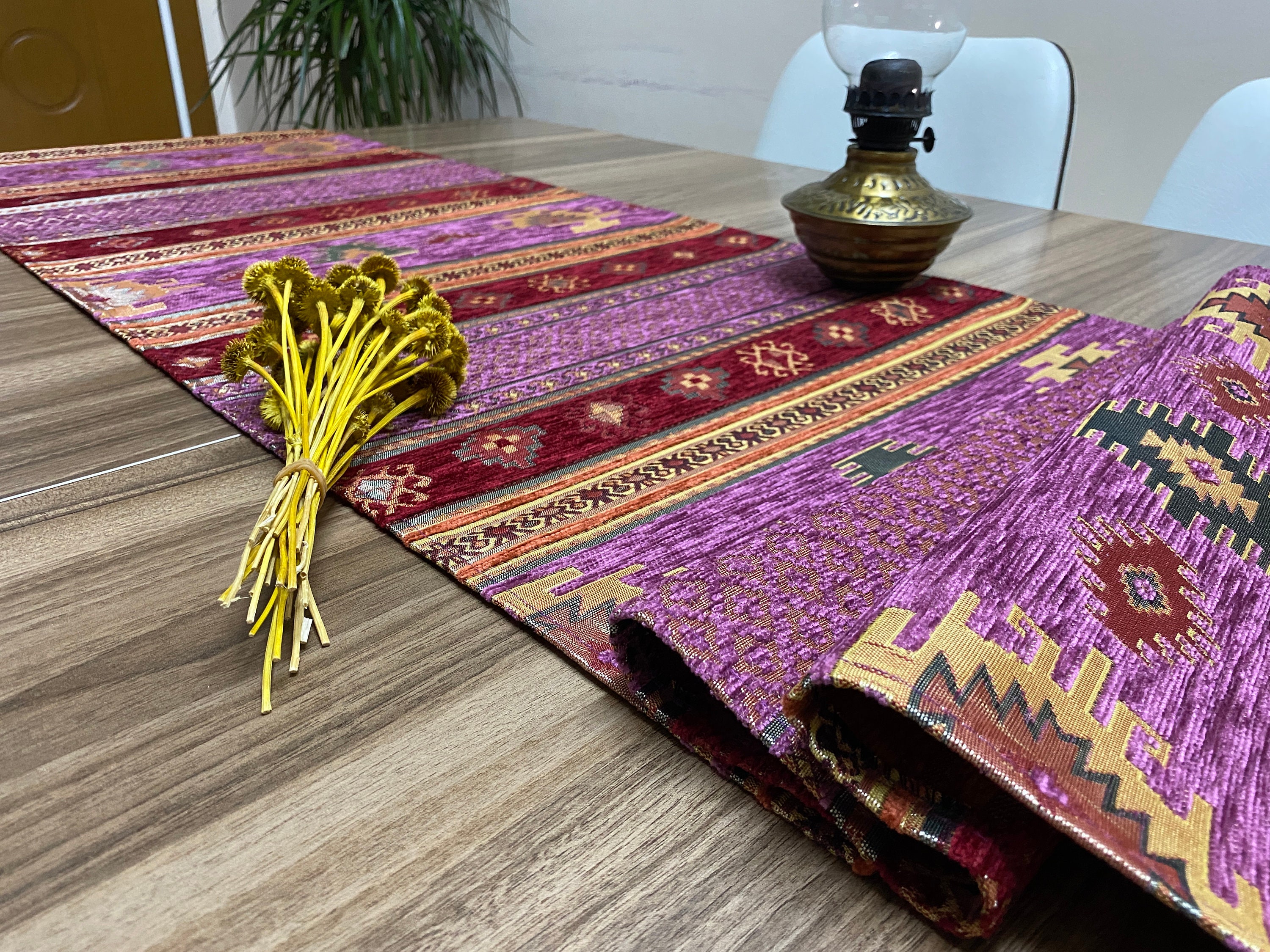 Lilac Turkish Table Cloth Runner Burgundy Boho Table Runner | Etsy