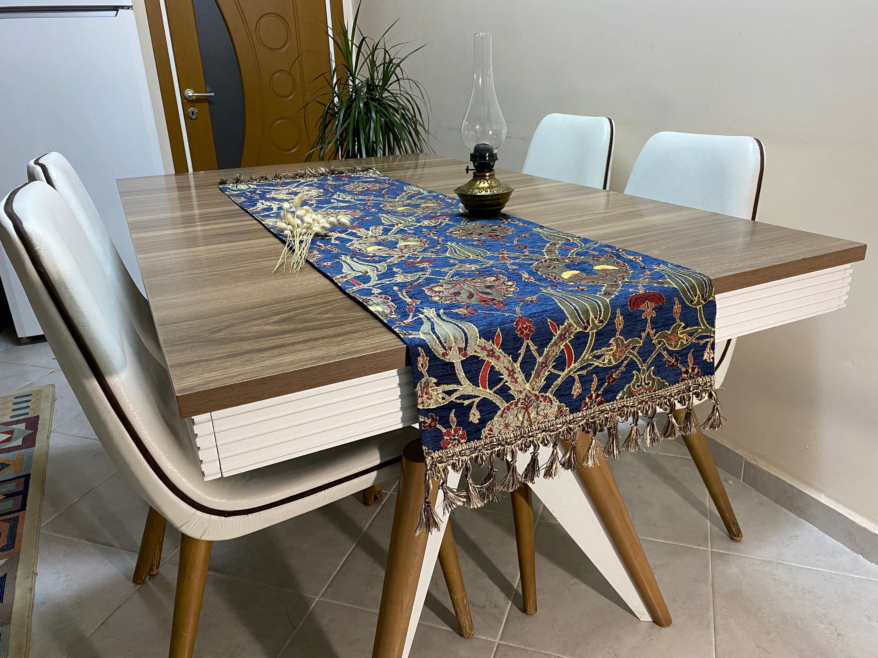 Dark Blue Turkish Coffee Table Cloth Runner Tulip Floral - Etsy