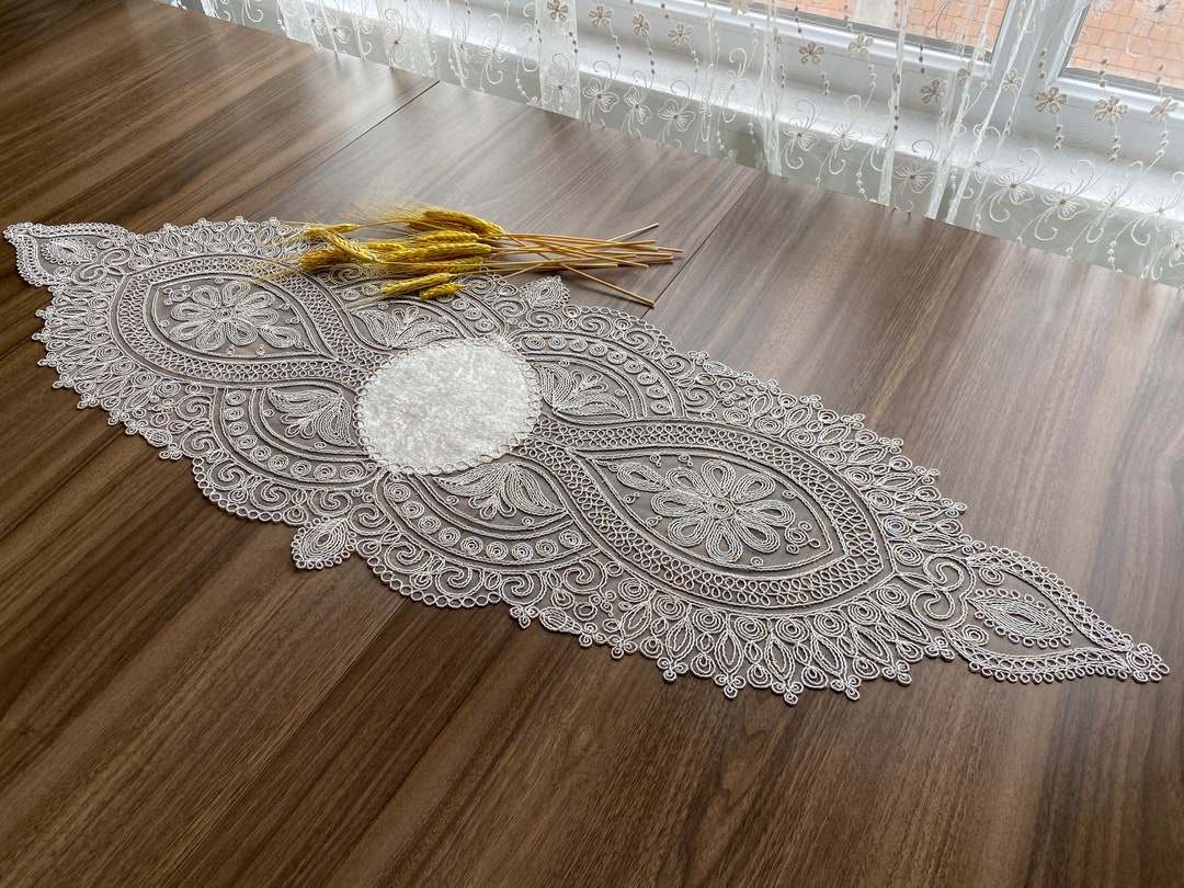 Cream French Lace Table Runner, Vintage Style French Tablecloth for ...